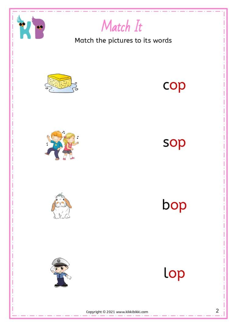 Exploring Phonics: CVC OP Word Family - Match and Write