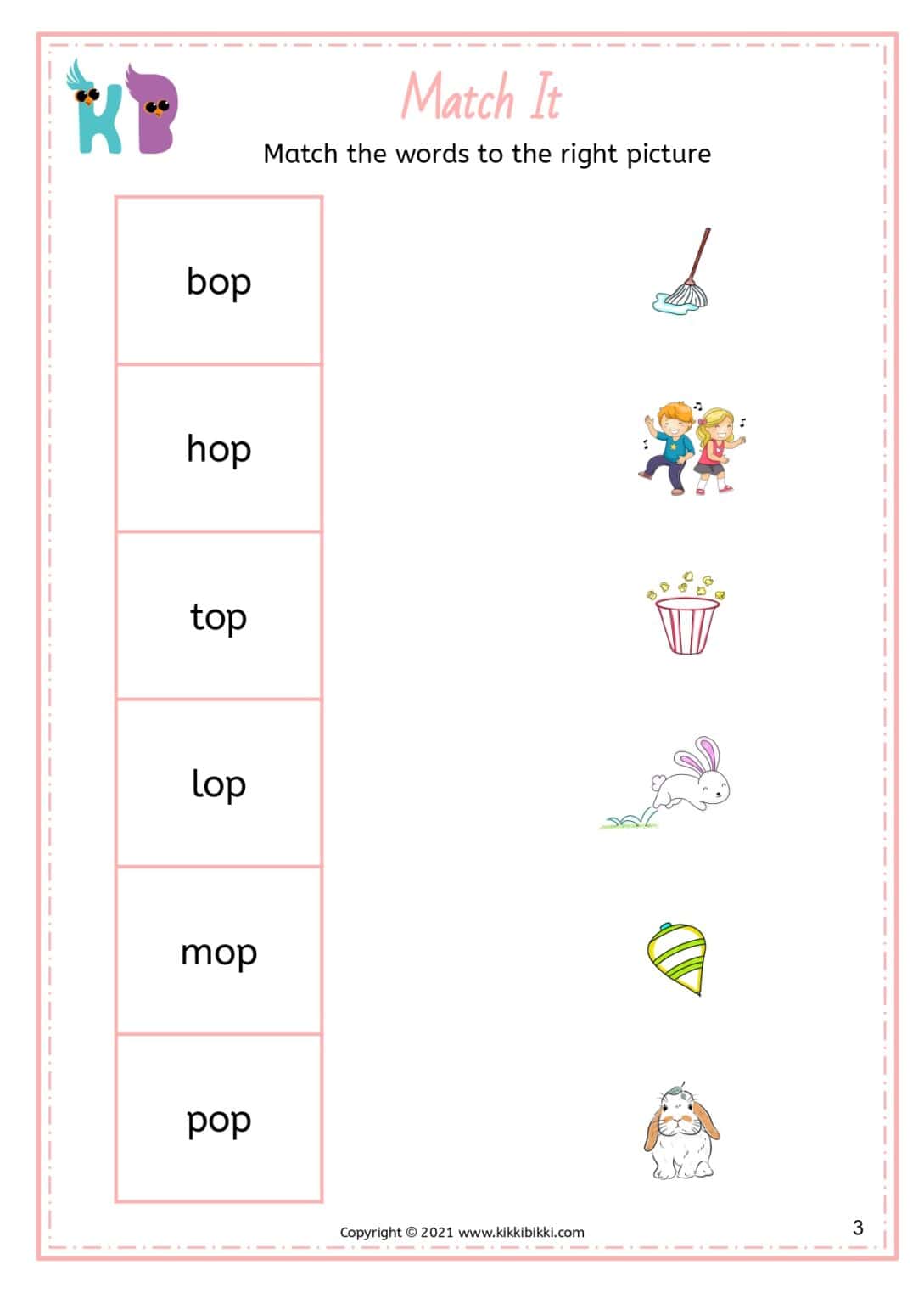 Exploring Phonics: CVC OP Word Family - Match and Write