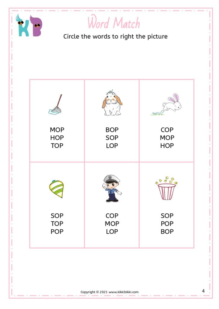 Exploring Phonics: CVC OP Word Family - Match and Write