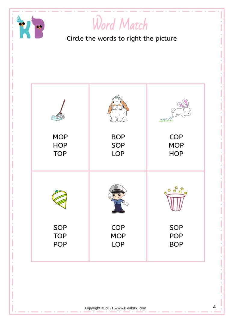 Exploring Phonics: CVC OP Word Family - Match and Write