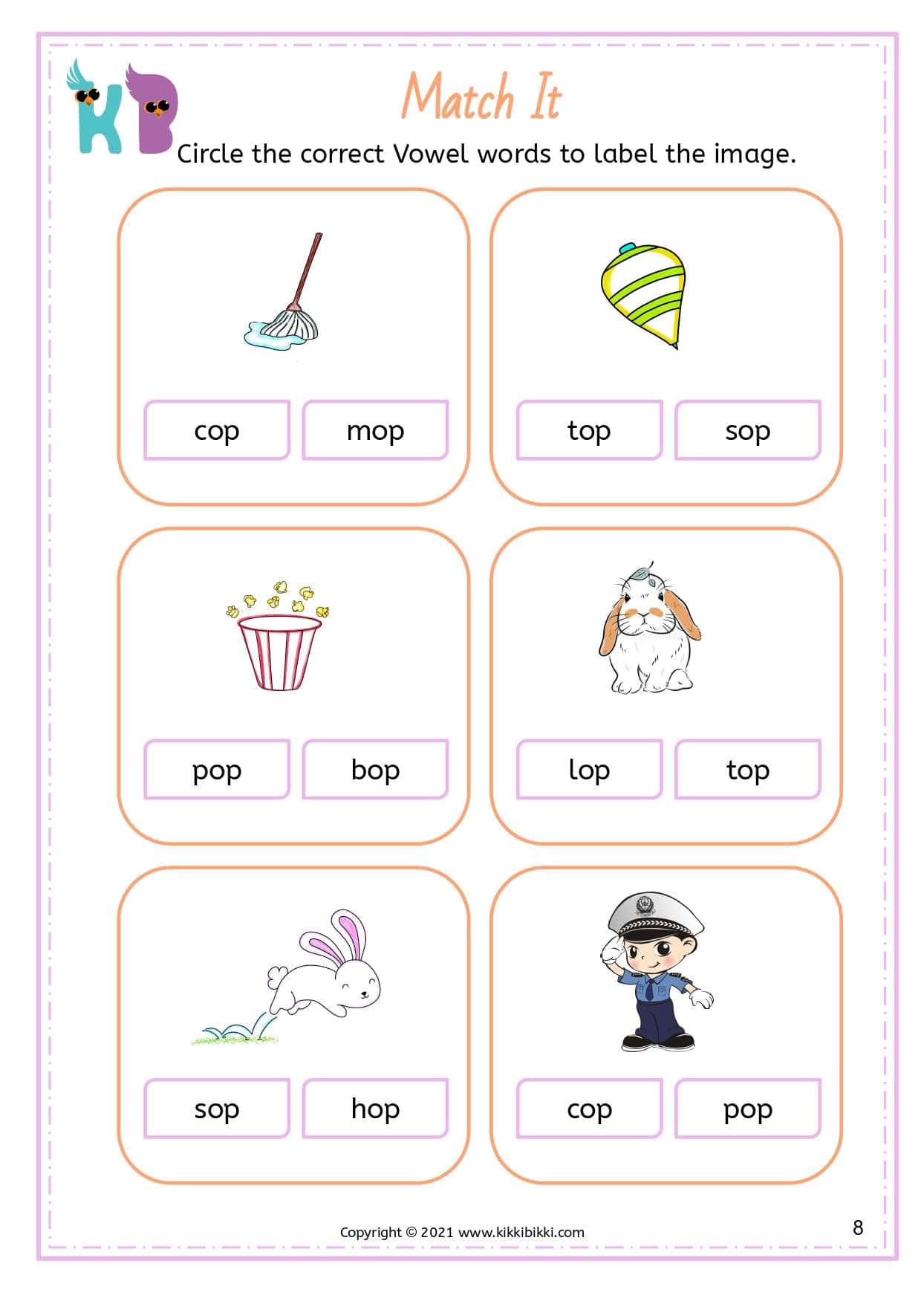Exploring Phonics: CVC OP Word Family - Match and Write