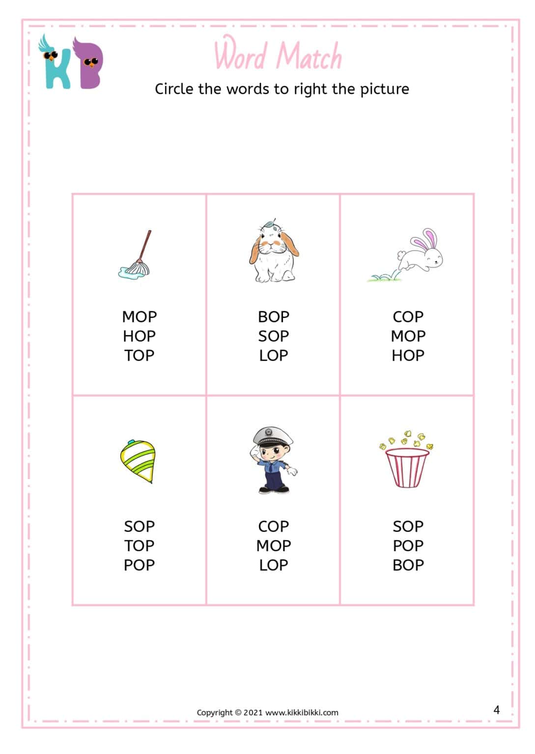 Exploring Phonics: CVC OP Word Family - Match and Write