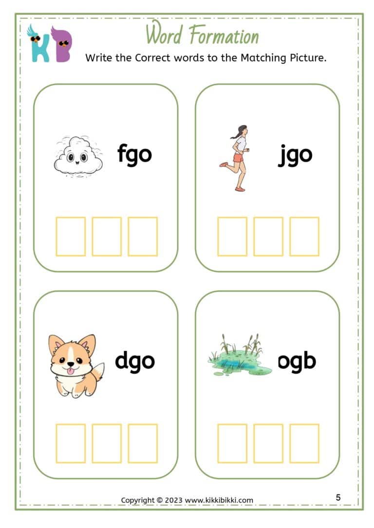 CVC OG Word Family - Word Formation Worksheets