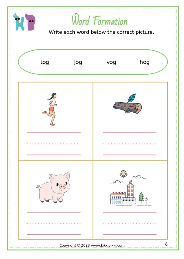 CVC OG Word Family - Word Formation Worksheets