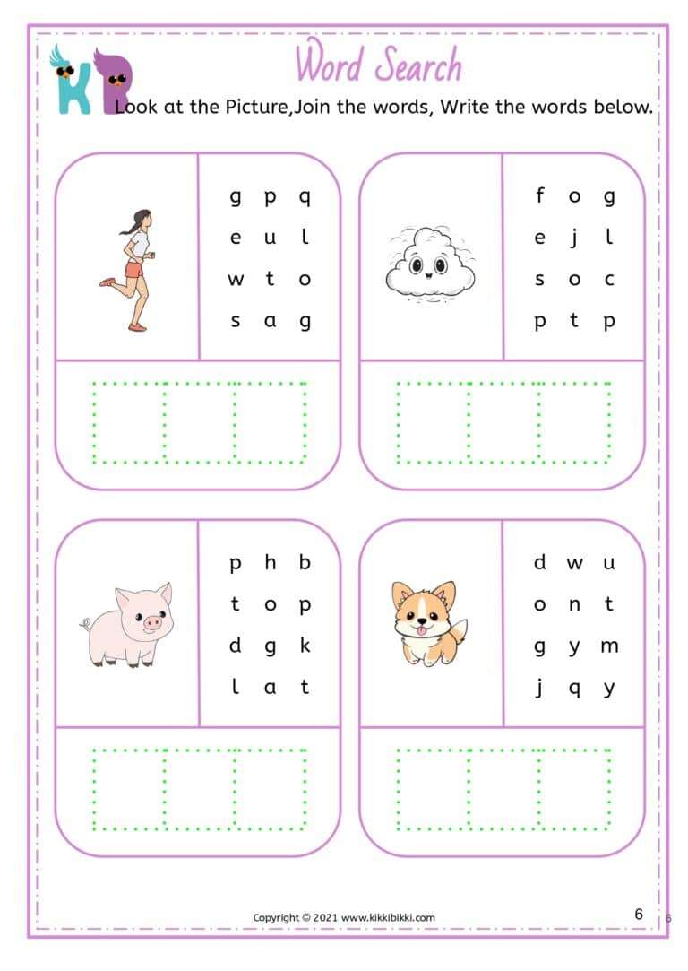 Word Search Worksheets: CVC OG Word Family