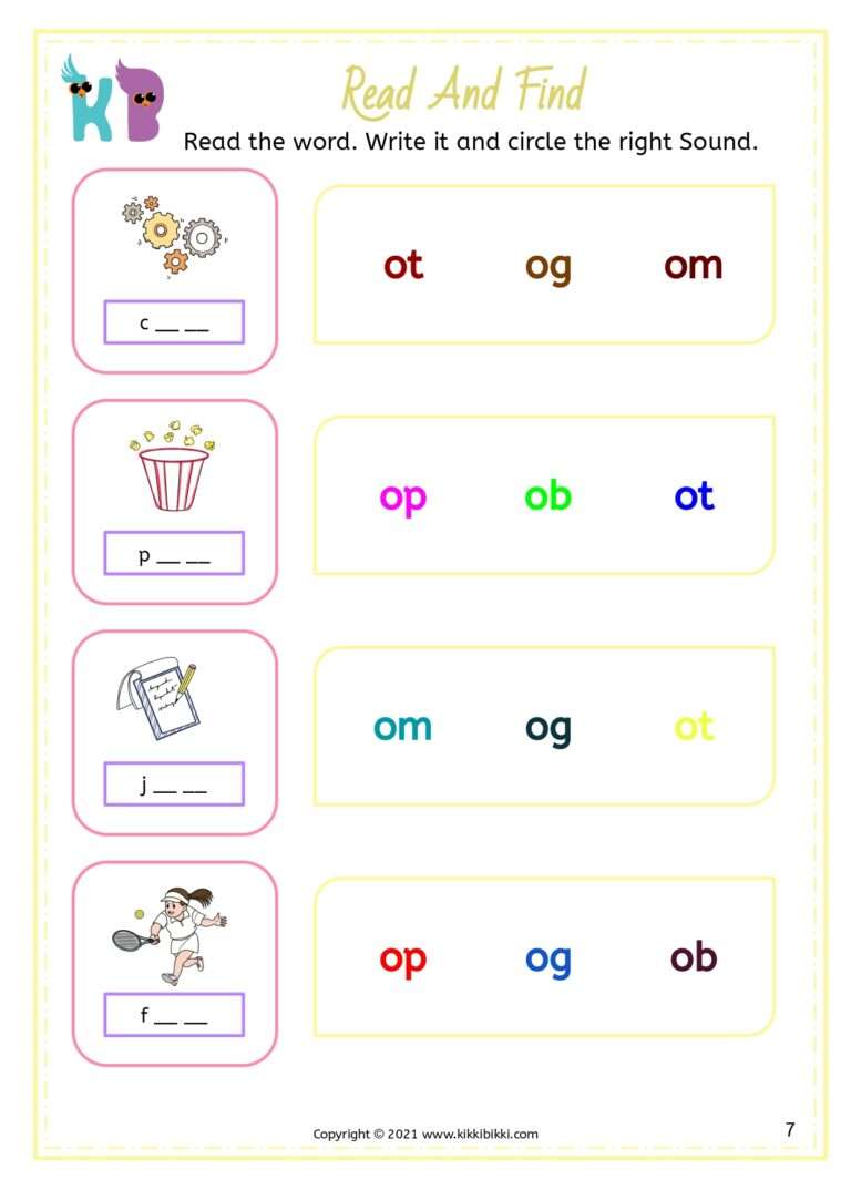 Consolidation of CVC O Word Family - Read and Find Worksheets