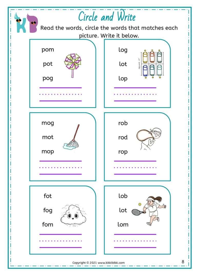 Consolidation of CVC O Word Family - Read and Find Worksheets