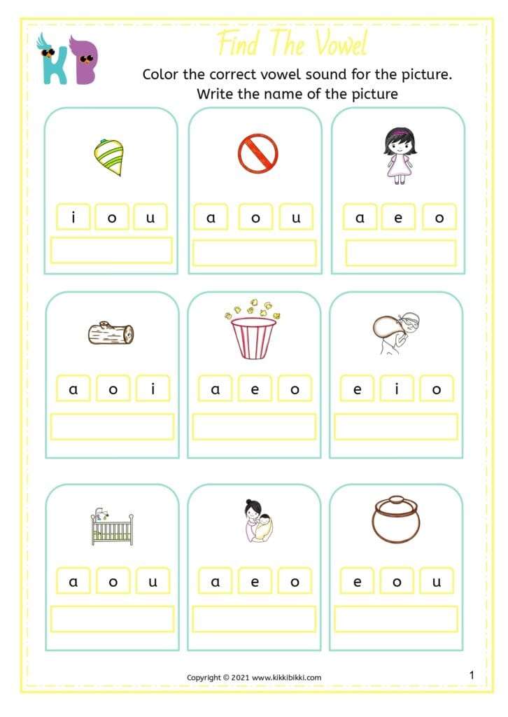Consolidation of CVC O Word Family - Find the Vowel Worksheets