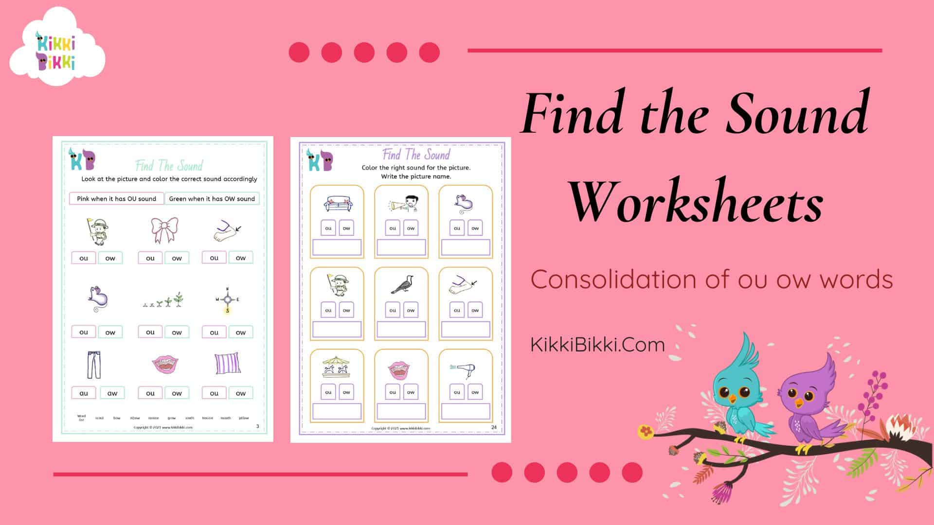 Find the Sound Worksheets for 'ou' and 'ow' Words"
