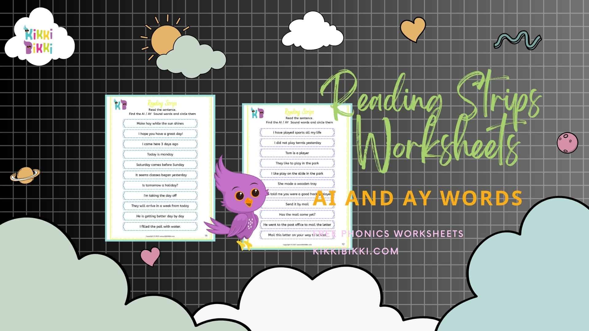 AI and AY Sound Family - Reading Strips Worksheets