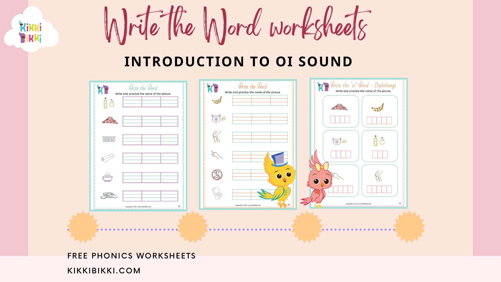 'OI' Sound - Write the Words Worksheets for Kindergarten
