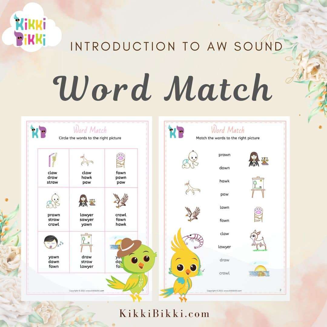 Discover Phonics Fun: AW Sound and Word Match Worksheets