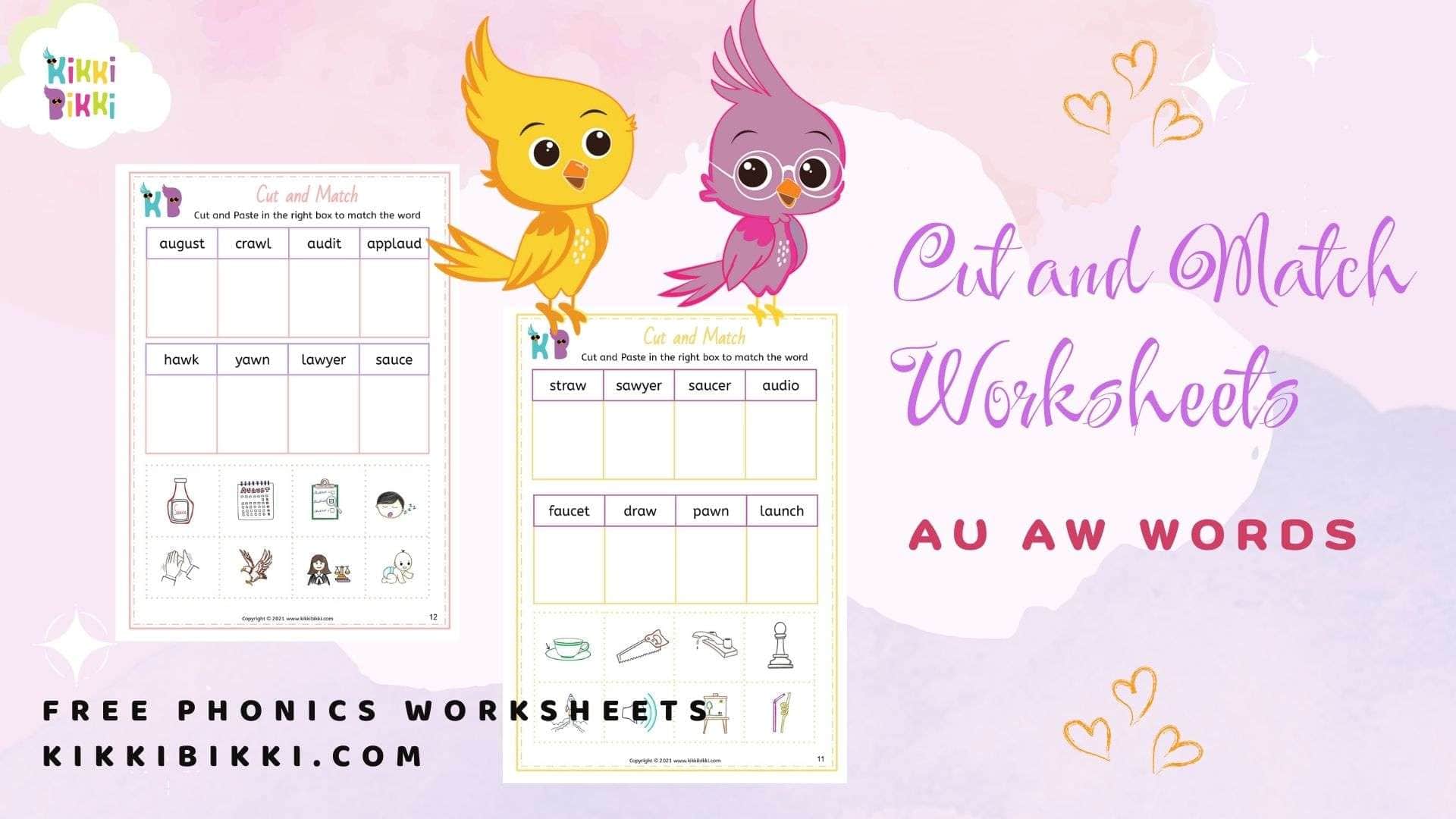 AU and AW Sound Families - Cut and Match Worksheets