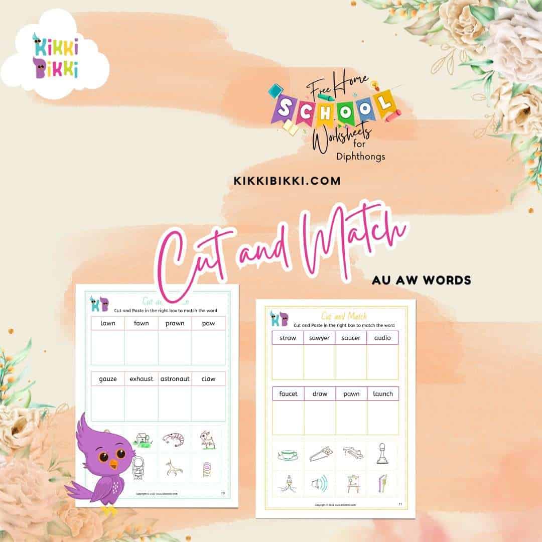 AU and AW Sound Families - Cut and Match Worksheets