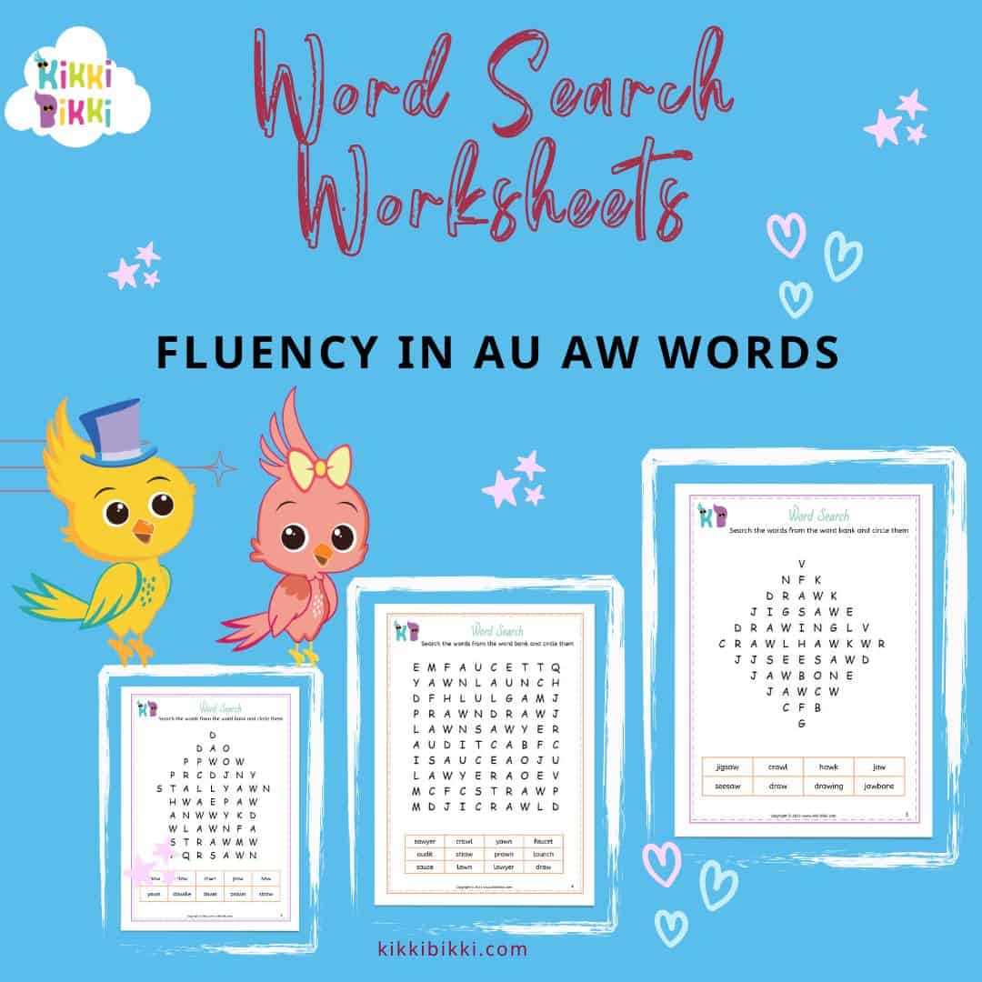 AU and AW Words: Free Phonics Word Search Worksheets