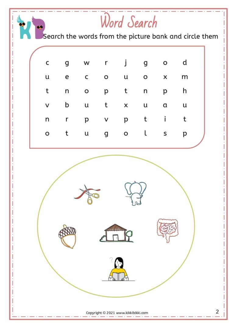 Exploring CVC UT Word Family: Word Search Worksheet