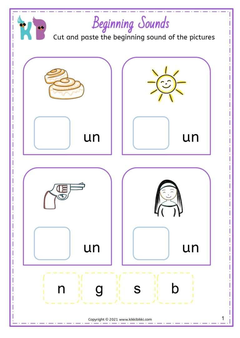 CVC UN Word Family - Beginning Sounds Worksheets