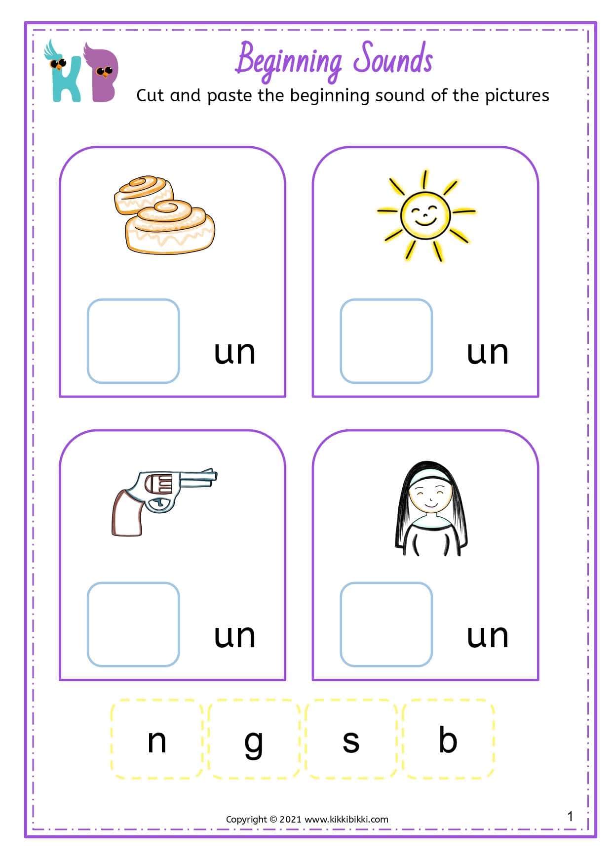 CVC UN Word Family - Beginning Sounds Worksheets
