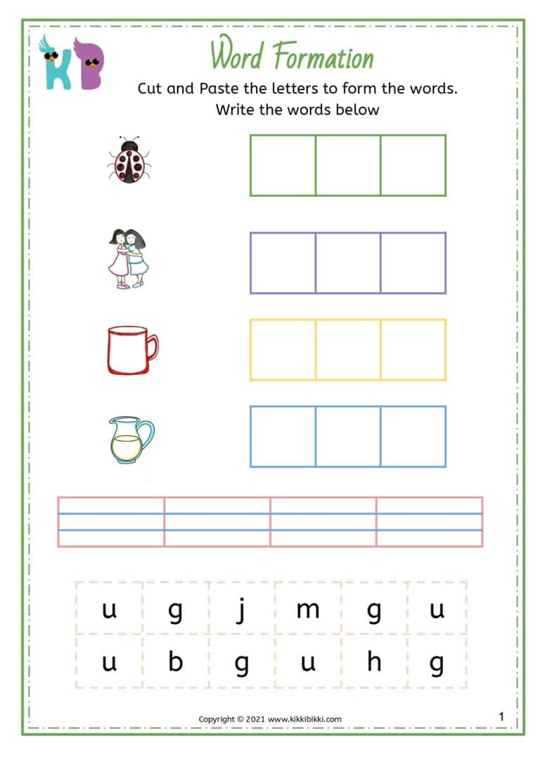 CVC UG Word Family: Word Formation Worksheets