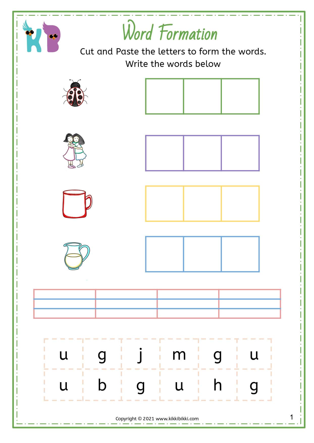 CVC UG Word Family: Word Formation Worksheets