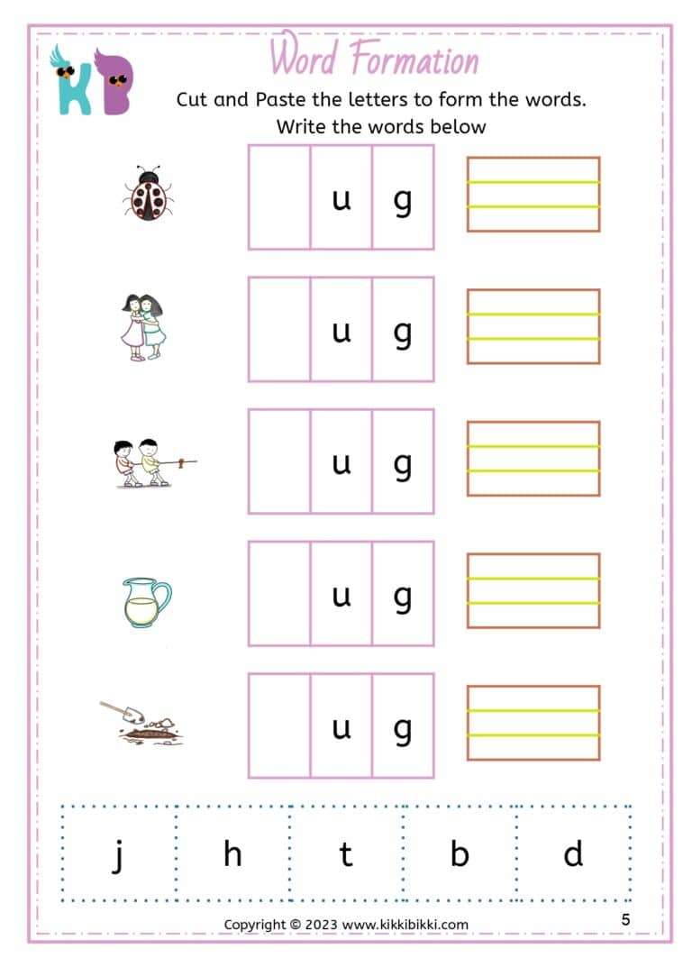CVC UG Word Family: Word Formation Worksheets