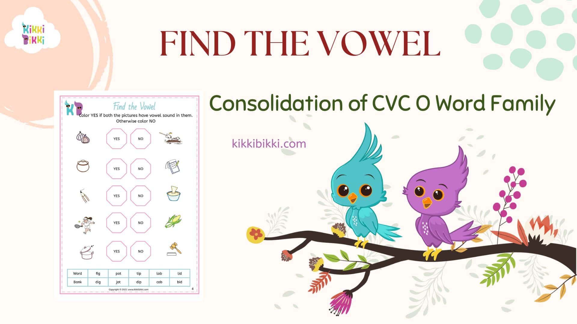 Consolidation of CVC O Word Family - Find the Vowel Worksheets