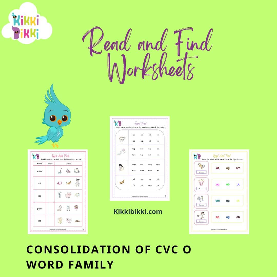 Consolidation of CVC O Word Family - Read and Find Worksheets
