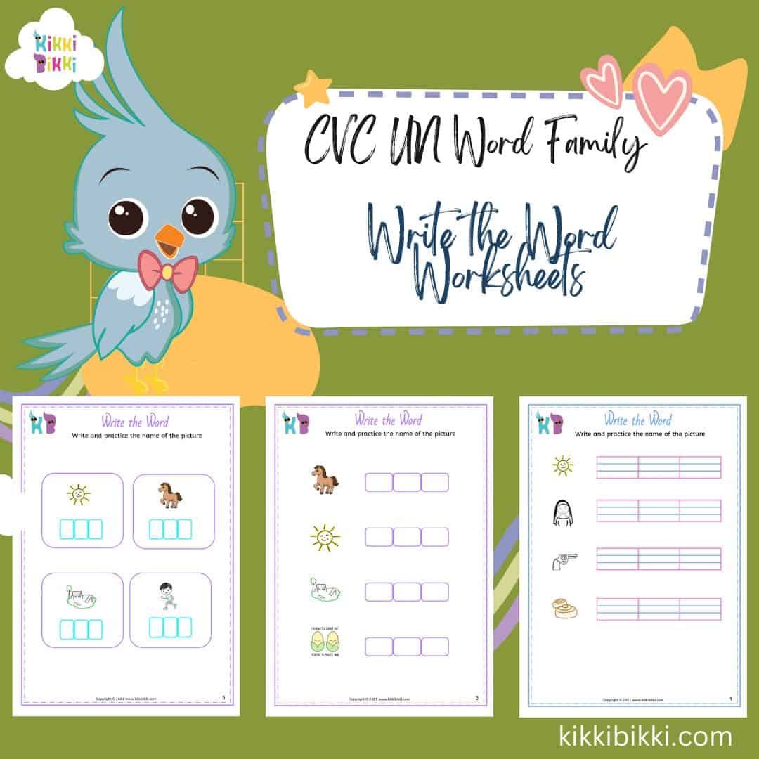 Exploring the CVC UN Word Family - Write the Word Worksheets