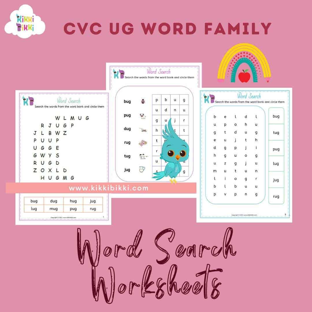 CVC UG Word Family - Word Search Worksheets