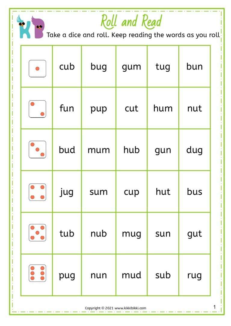 Consolidation of CVC U Sound Family - Roll and Read Worksheets