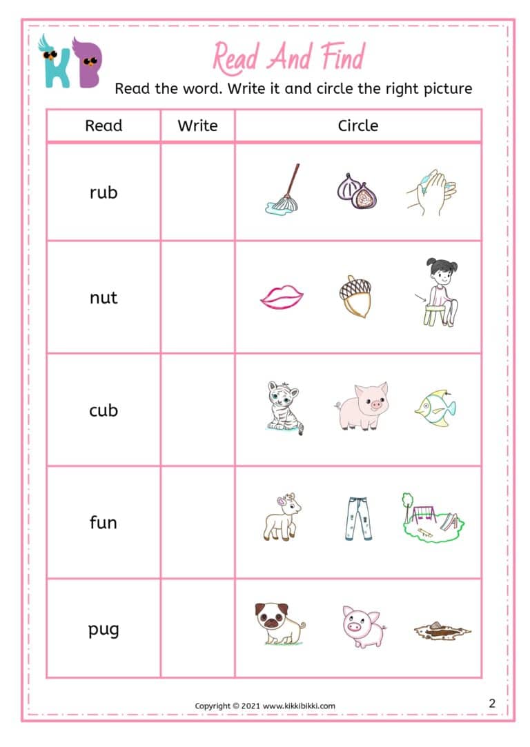 Consolidation of CVC U Sound Family - Read and Find Worksheets