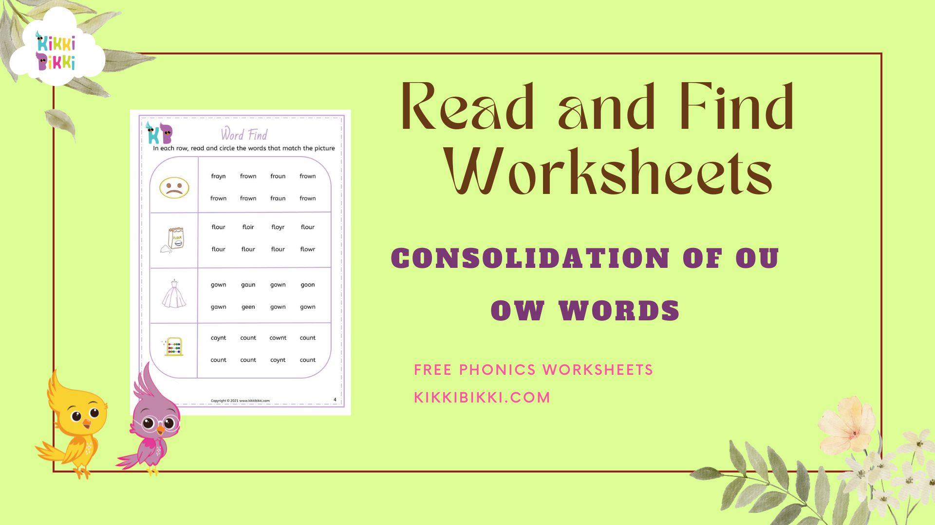 Diphthongs with Read and Find Worksheet