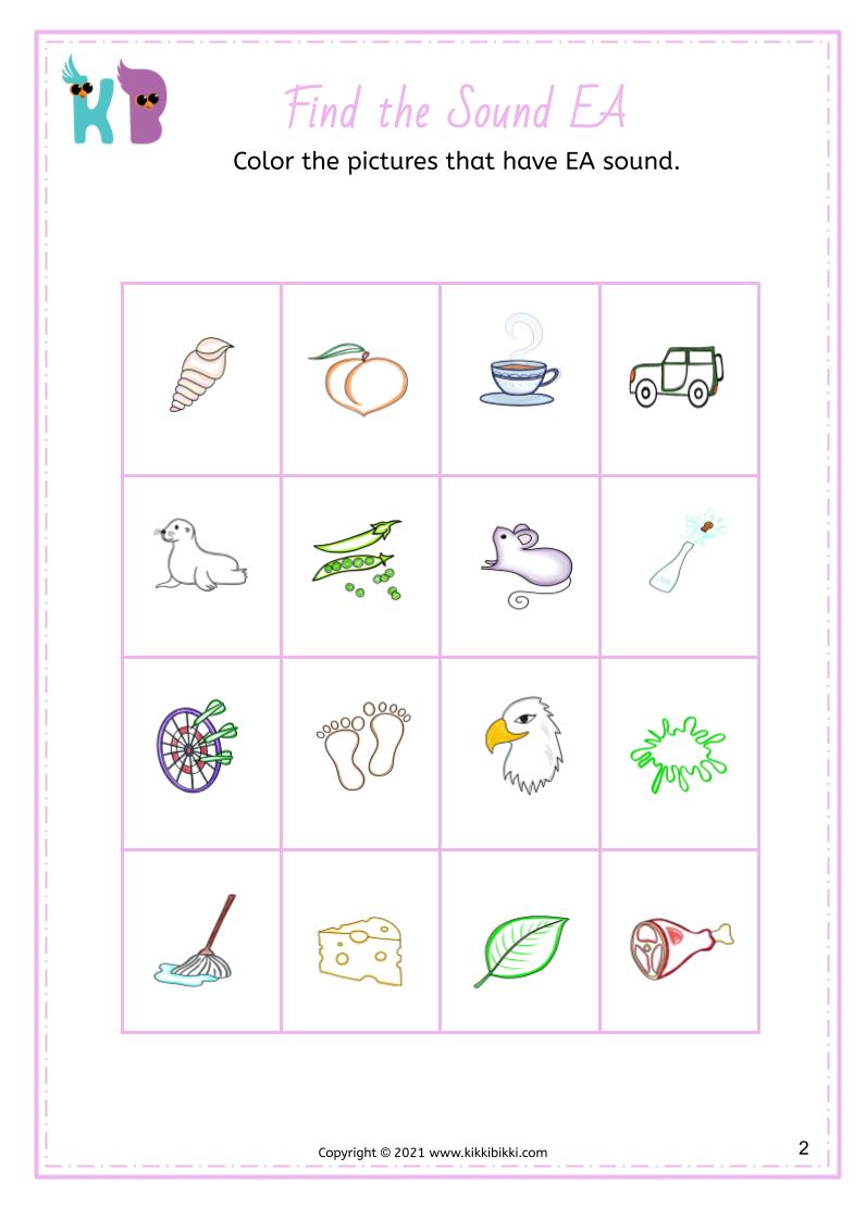 "Exploring EA Sound: Free Printable Vowel Digraph Worksheets"