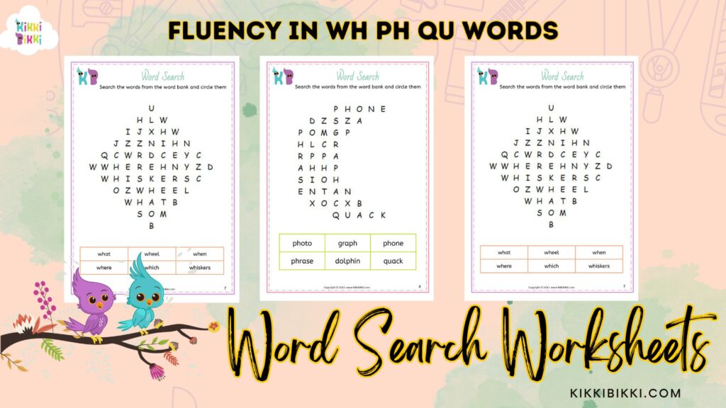 WH, PH, and QU Words - Word Search Worksheets
