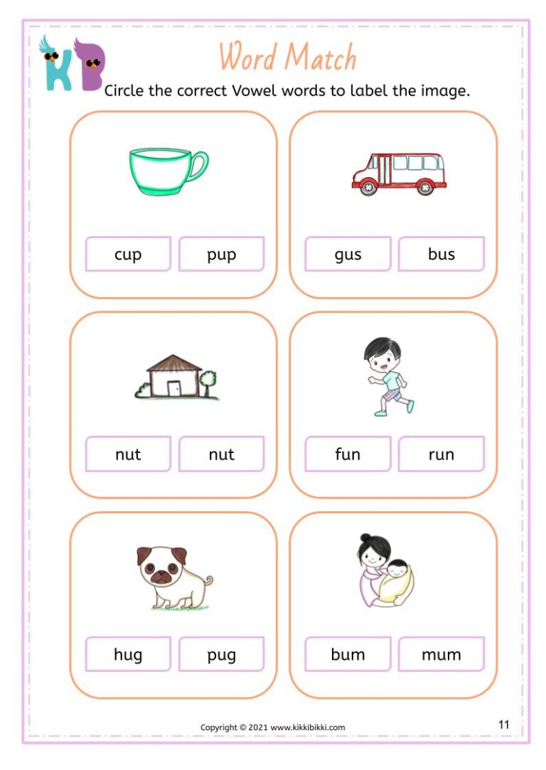 Consolidation of CVC U Sound Family - Word Match Worksheets