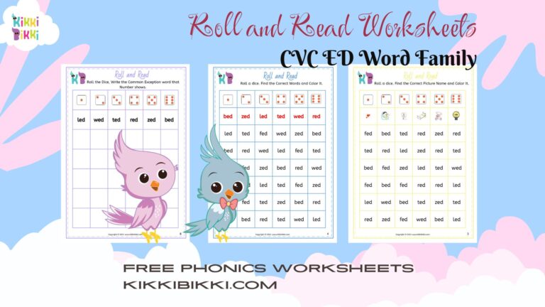 CVC ED Word Family - Roll and Read Worksheets for Kindergarten
