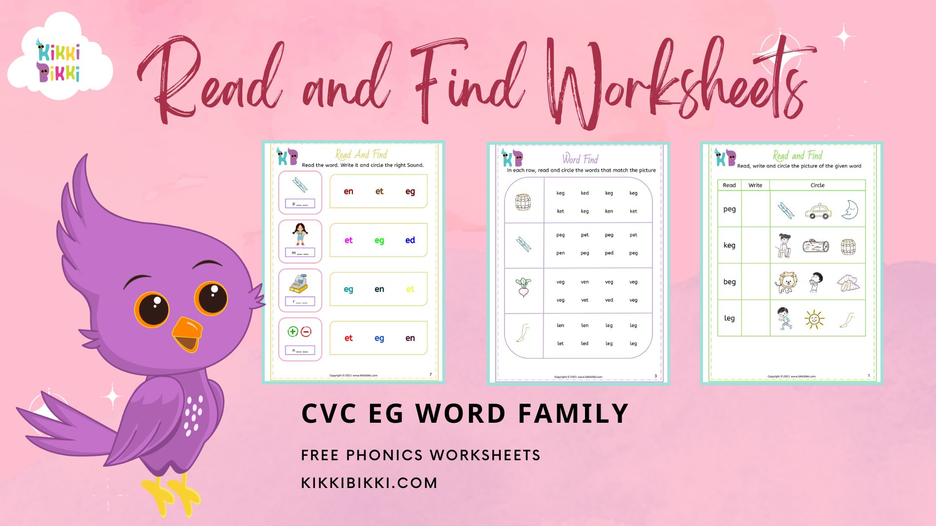 CVC EG Word Family - Read and Find Worksheets