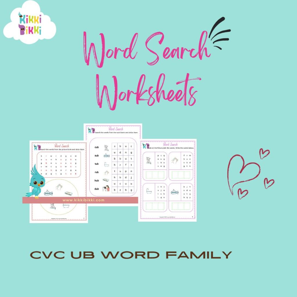Word Search in CVC UB Word Family Archives - KikkiBikki