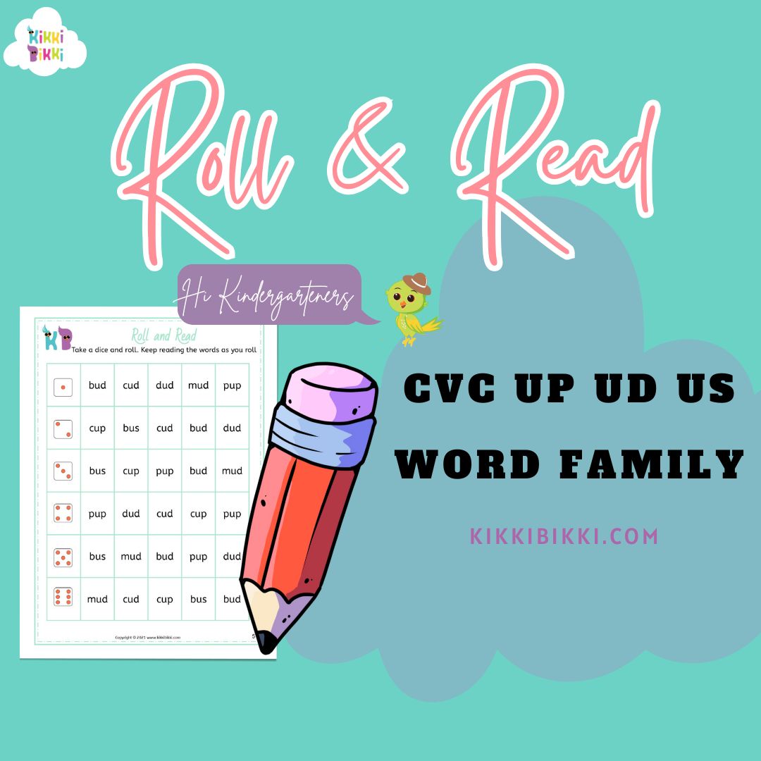 CVC UP, UD, and US Word Family - Roll and Read Worksheets