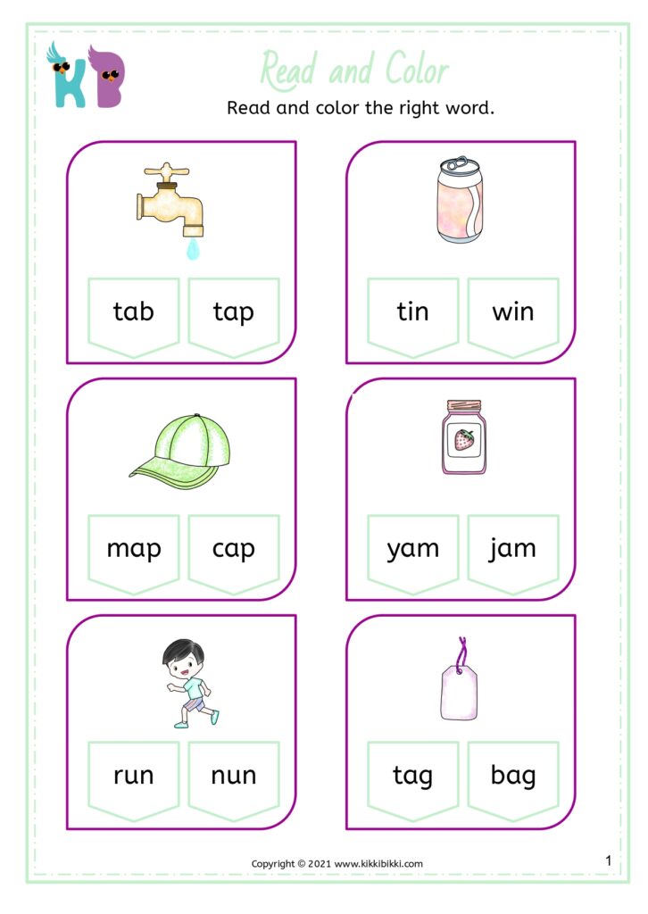 Discovering CVC Sound Family: Read and Color Worksheets