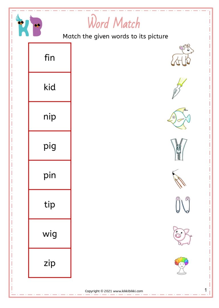 Consolidating CVC Sound Family - Word Match Worksheets