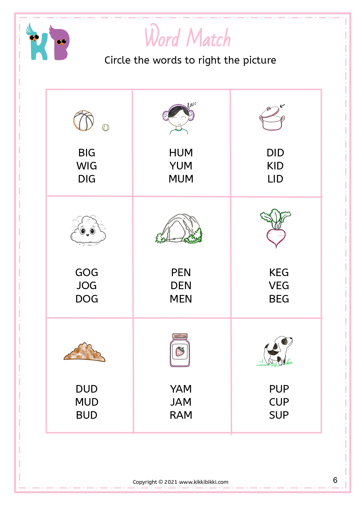 Consolidating CVC Sound Family - Word Match Worksheets