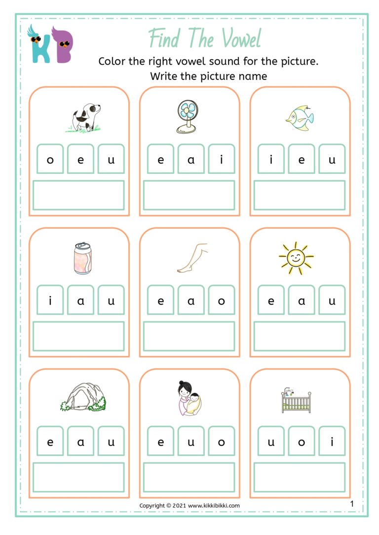 Vowel Fluency Sound Family - Find the Vowel Worksheets