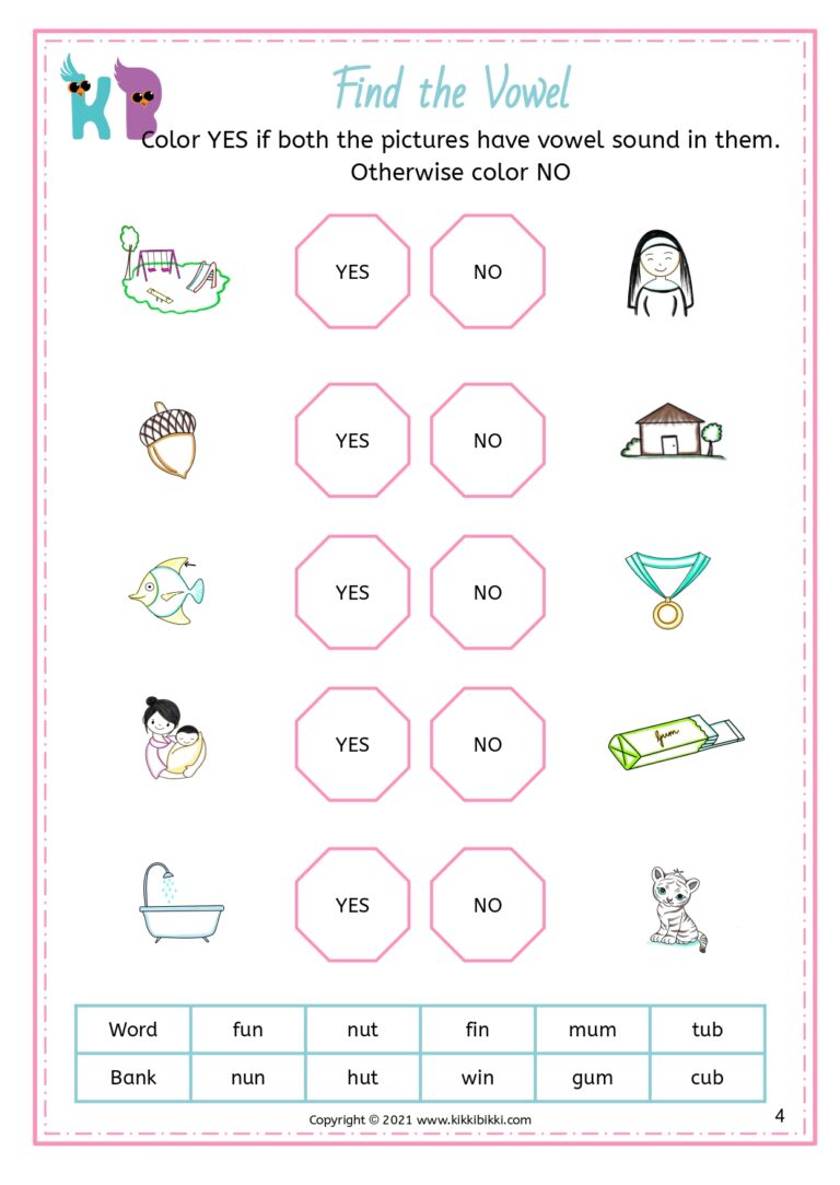 Vowel Fluency Sound Family - Find the Vowel Worksheets