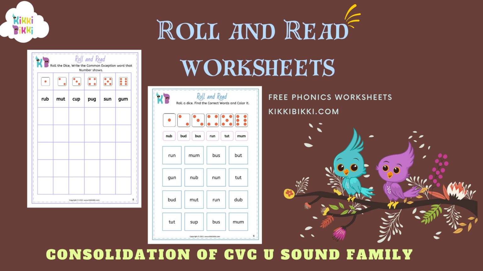 Consolidation of CVC U Sound Family - Roll and Read Worksheets