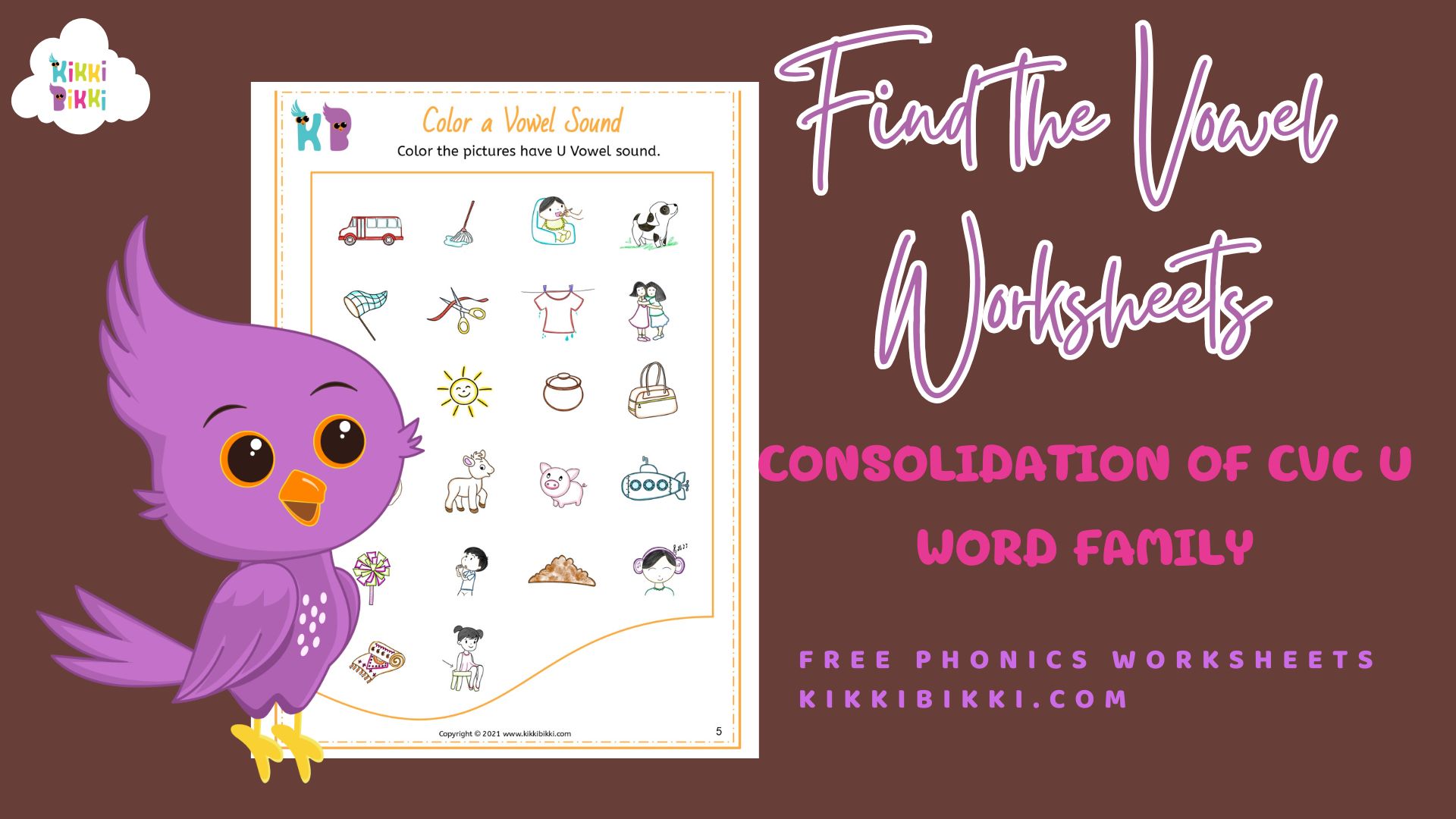 Consolidation of CVC U Sound Family - Find the Vowel Worksheets