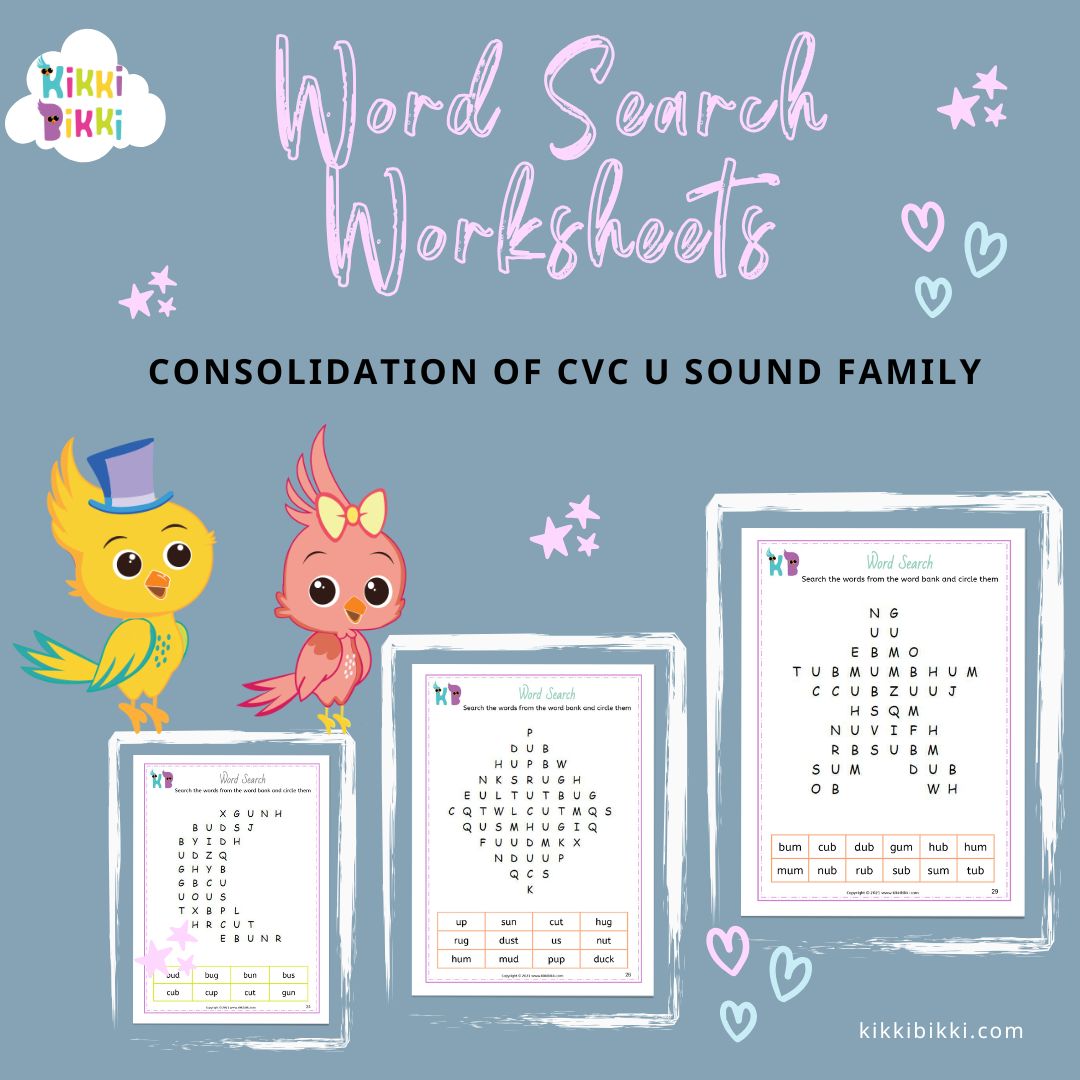 Consolidation of CVC U Sound Family - Word Search Worksheets