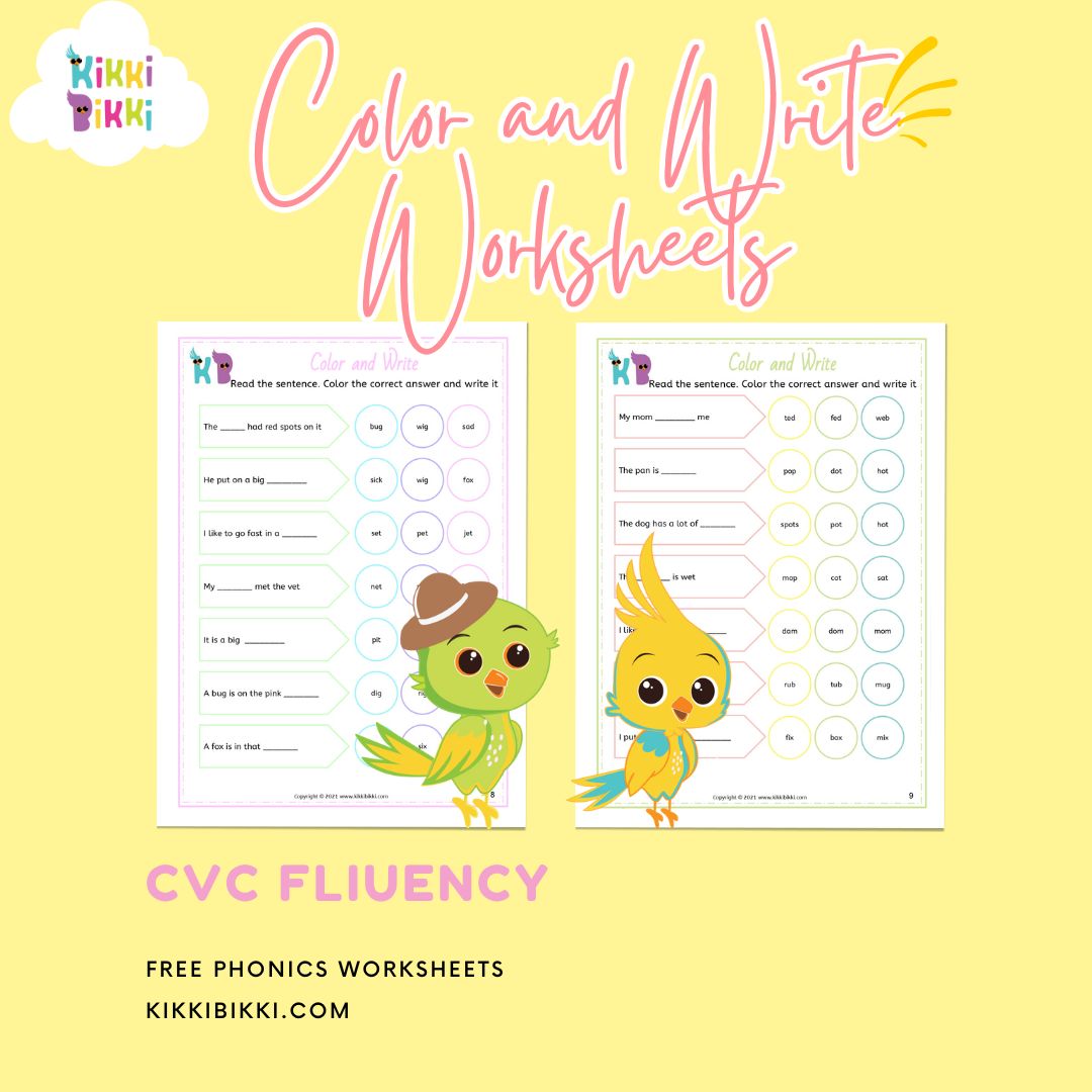 Phonics Fun: CVC Fluency - Color and Write Worksheets