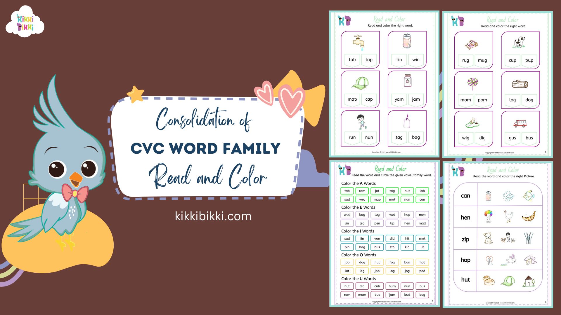 Discovering CVC Sound Family: Read and Color Worksheets
