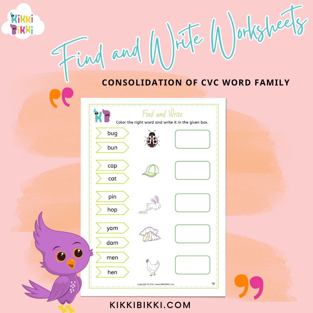 Consolidation of CVC Sound Family - Find and Write Worksheets
